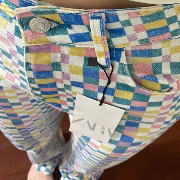 Zara | Jeans | Zara Colorful Checkered Jeans | Poshmark